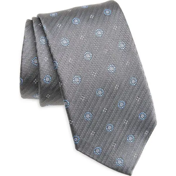 David Donahue Patterned Silk Necktie - Gray