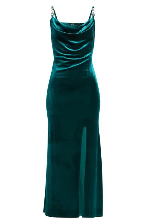 JUMP APPAREL Cowl Neck Velvet Gown - Hunter