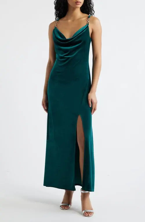 JUMP APPAREL Velvet Gown With Cowl Neck - Hunter