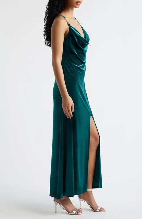 JUMP APPAREL Velvet Gown With Cowl Neck - Hunter