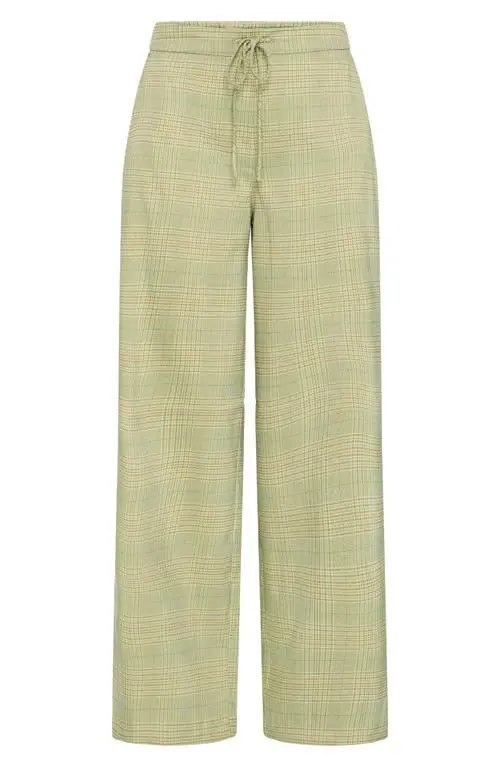ICHI Ihjoli Plaid Drawstring Straight Leg Pants - Green Check