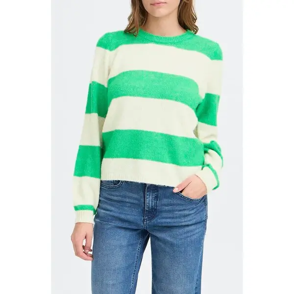 ICHI Ihdusty Stripe Sweater - Kelley Green Birch Stripe