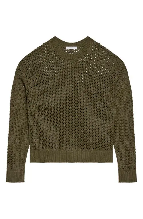 Helmut Lang Open Stitch Organic Cotton Blend Crewneck Sweater - Olive
