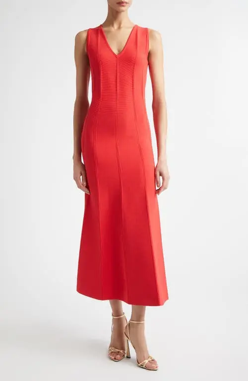 St. John Odette Valley Knit Midi Dress - Bright Deep Coral