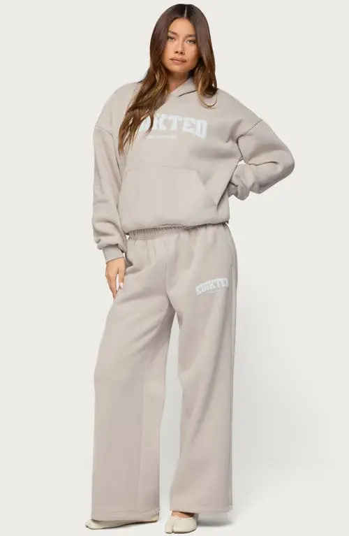 EDIKTED Oversized Fleece Graphic Hoodie - Beige