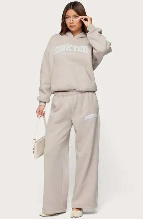 EDIKTED Oversized Fleece Graphic Hoodie - Beige