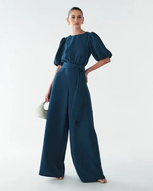 BWLDR Laney Jumpsuit With Balloon Sleeves And Wide Leg - Teal