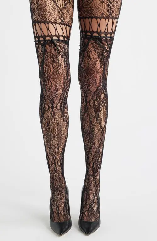 HIGH HEEL JUNGLE Chevonne Fishnet Tights With Satin Ribbon - Black
