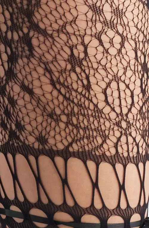 HIGH HEEL JUNGLE Chevonne Fishnet Tights With Satin Ribbon - Black