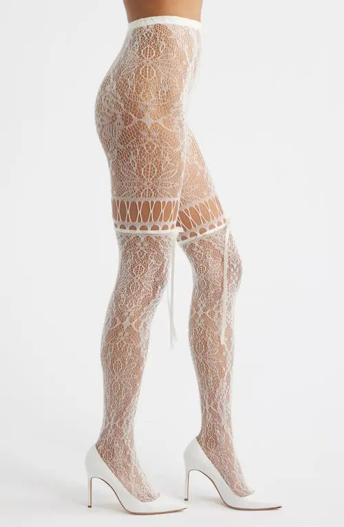 HIGH HEEL JUNGLE Chevonne Fishnet Tights With Satin Ribbon - Ivory
