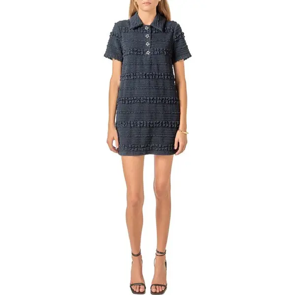 English Factory Embroidered Stretch Polo Minidress - Navy