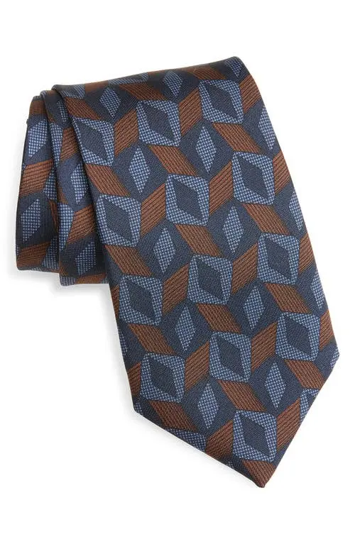 JACK VICTOR Nielsen Geometric Print Silk Tie - Denim