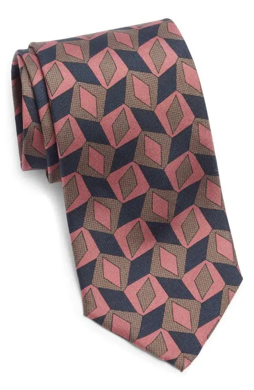 JACK VICTOR Nielsen Geometric Print Silk Tie - Rose