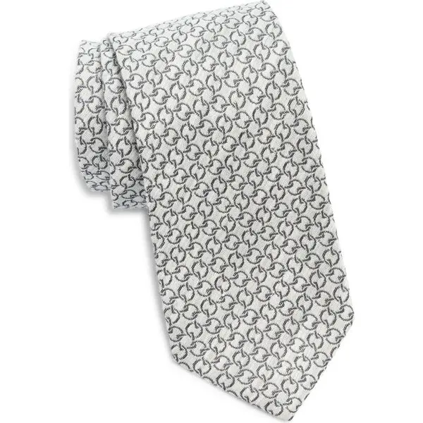 JACK VICTOR Meighen Link Pattern Silk Jacquard Tie - Ecru