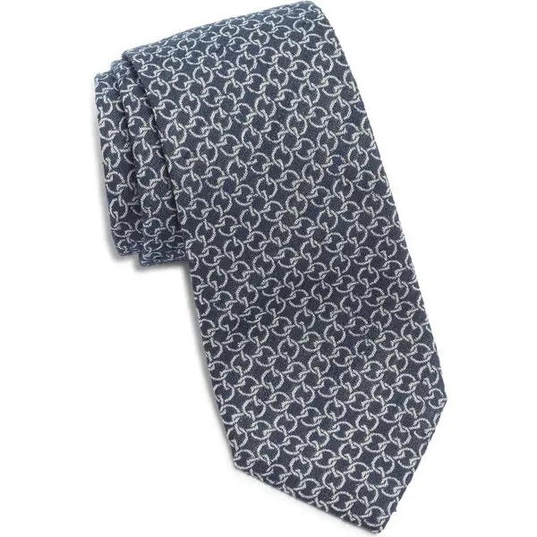 JACK VICTOR Meighen Link Pattern Silk Jacquard Tie - Navy