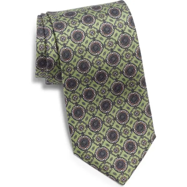 JACK VICTOR Cromwell Medallion Print Silk Neck Tie - Light Moss