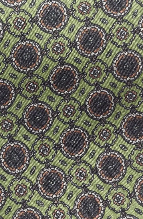 JACK VICTOR Cromwell Medallion Print Silk Neck Tie - Light Moss