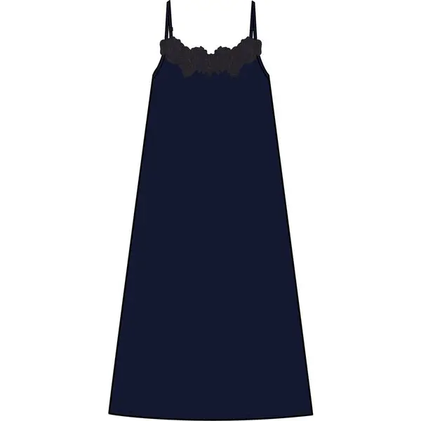 PETITE PLUME Voile Fleur Cotton Slip Nightgown - Navy