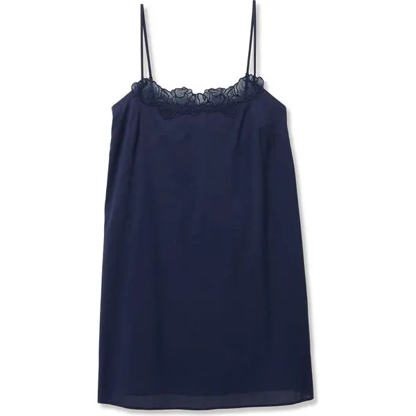 PETITE PLUME Voile Fleur Cotton Slip Nightgown - Navy