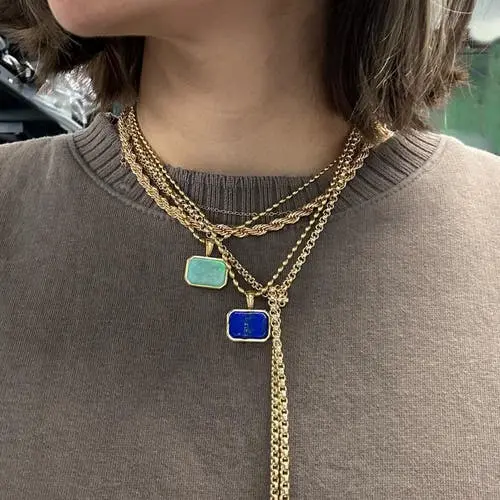 OUTOFOFFICE Amazonite Gemstone Pendant Necklace In Gold