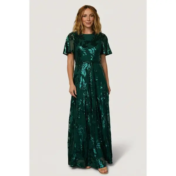 BALTIC BØRN Sequin Leaf Maxi Dress - Emerald