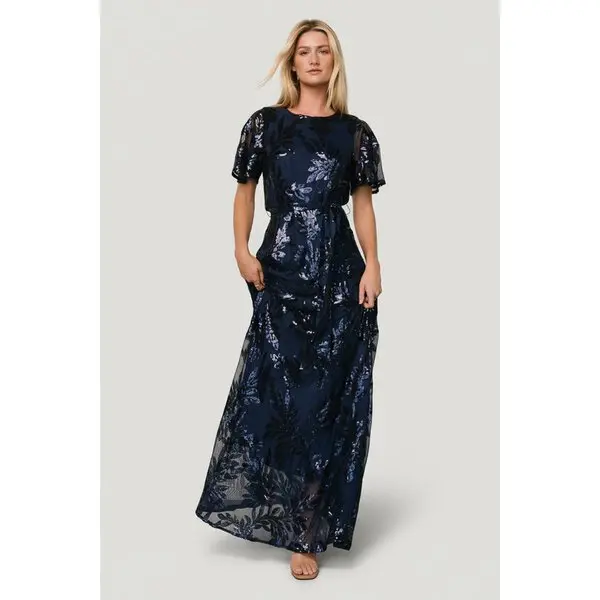BALTIC BØRN Sequin Leaf Maxi Dress - Navy
