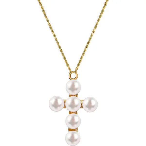OUTOFOFFICE Pearl Cross Charm Necklace - Gold