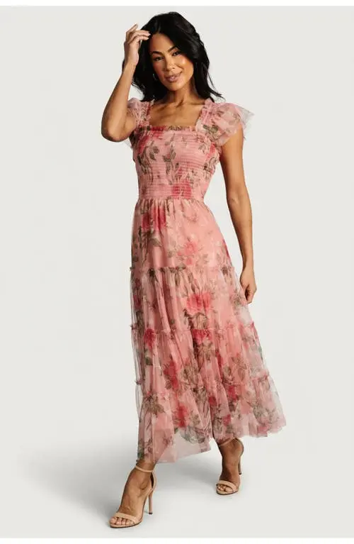 BALTIC BORN Clementine Tulle Midi Dress - Pink Rose Floral