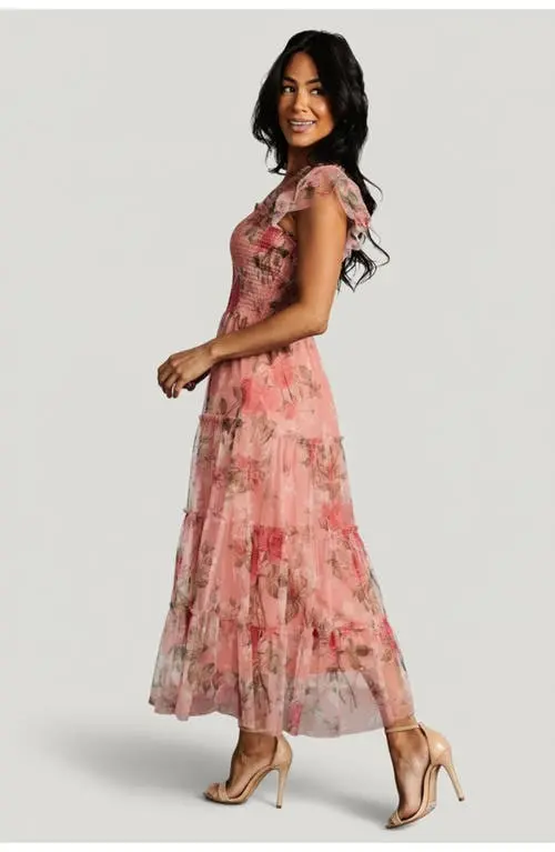 BALTIC BORN Clementine Tulle Midi Dress - Pink Rose Floral