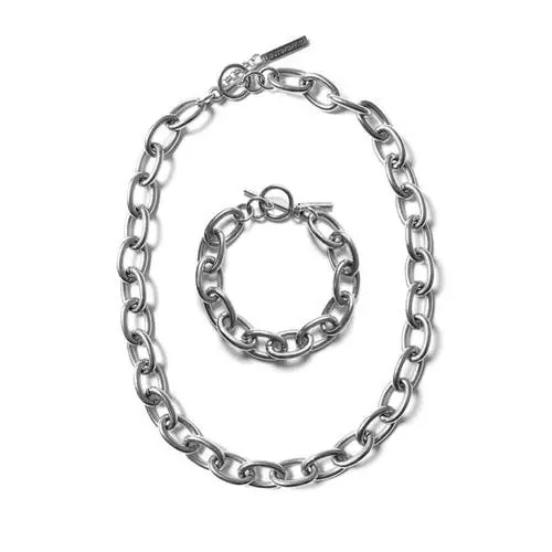 OUTOFOFFICE Round Chain Necklace Bracelet Set - Silver