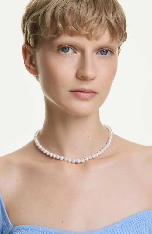 SWAROVSKI Matrix Faux Pearl Tennis Necklace - White/silver