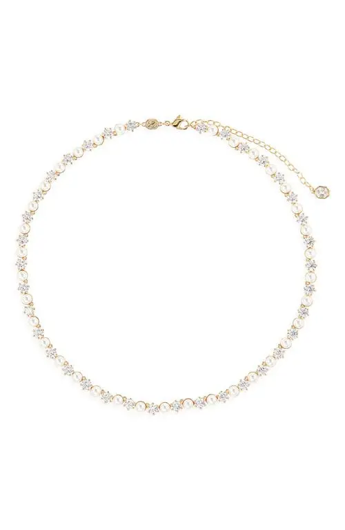 SWAROVSKI Matrix Crystal & Faux Pearl Tennis Necklace - White/gold