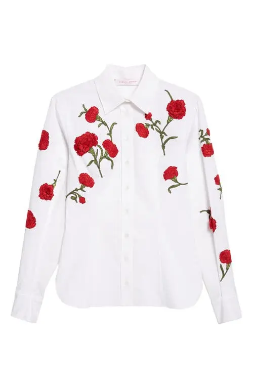 Carolina Herrera Isabella Rose Embroidered Stretch Poplin Button-up Shirt - White Multi