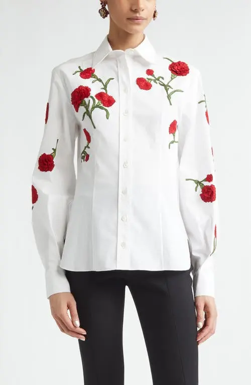 Carolina Herrera Isabella Rose Embroidered Poplin Shirt
