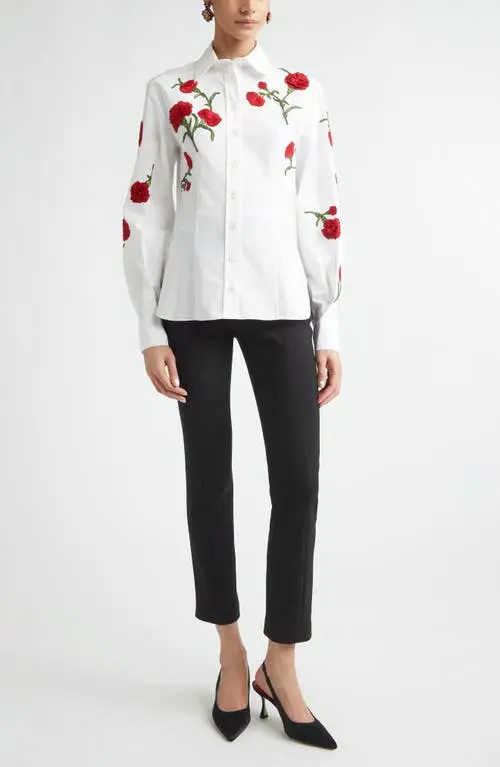 Carolina Herrera Isabella Rose Embroidered Poplin Shirt