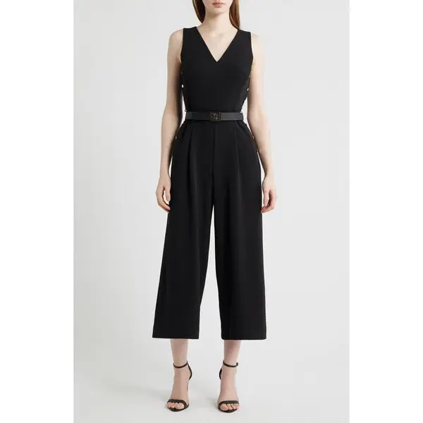 Anne Klein Side Button Cool Crepe Culotte Jumpsuit - Anne Black