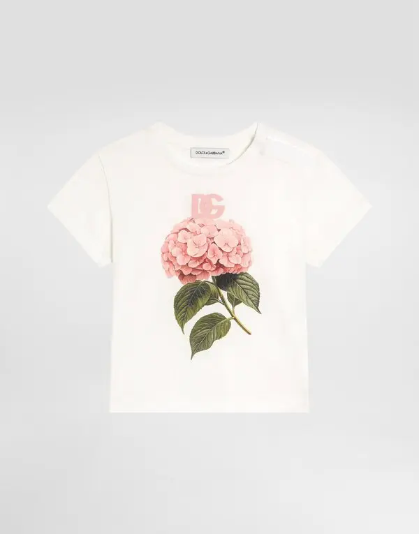 Dolce & Gabbana Jersey T-shirt With Hydrangeas Print - White