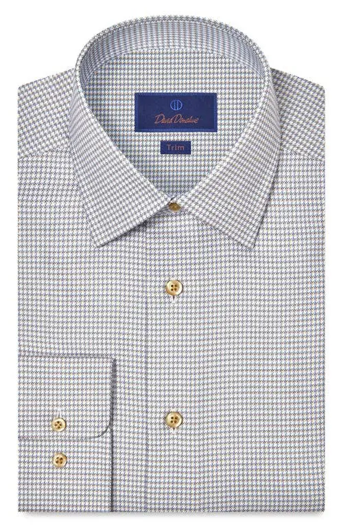 David Donahue Trim Fit Microcheck Cotton Twill Dress Shirt - White/dune