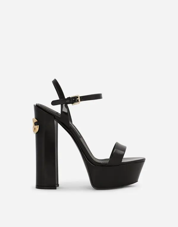 Dolce & Gabbana Polished Calfskin Platform Sandals - Black