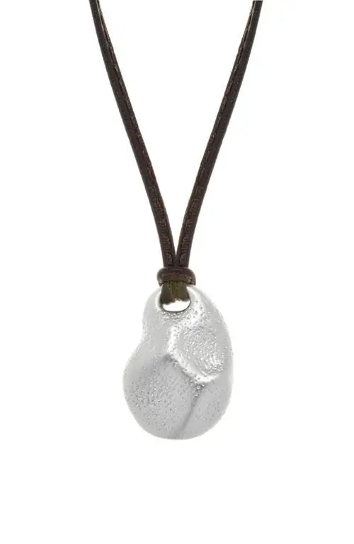 REISS Leather Cord Pendant Necklace - Silver Tone/brown