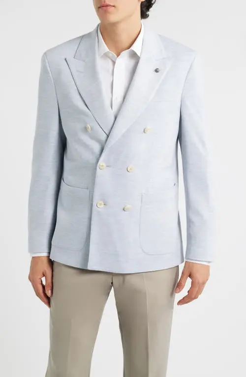 JACK VICTOR Hall Comfortwear™ Mélange Knit Wool Double Breasted Blazer - Light Blue