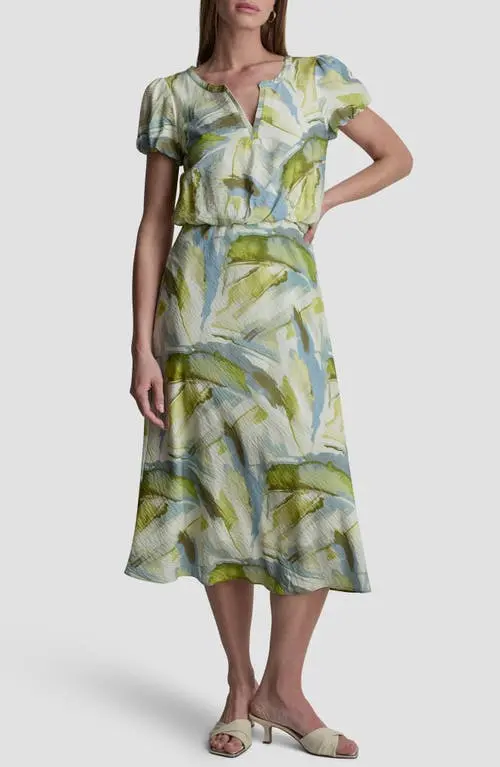Dkny Abstract Print Voile Midi Dress - March Watercolor