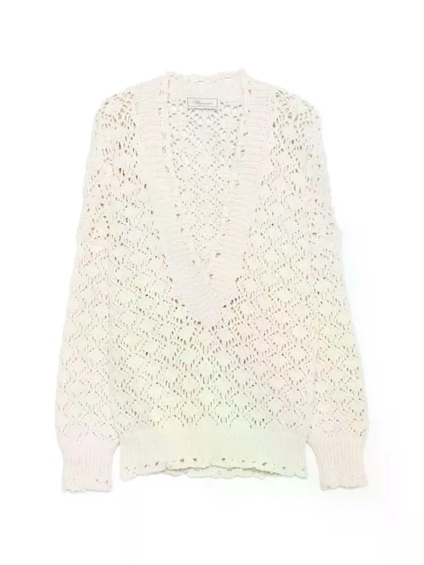 Blumarine V-neck Open-knit Sweater