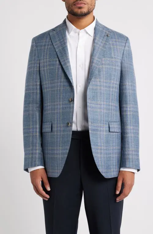 JACK VICTOR Midland Contemporary Fit Blue Plaid Wool & Silk Blend Sport Coat - Mid Blue