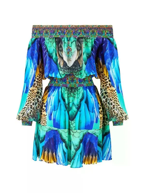 Camilla Jungle Flight Off-shoulder Short Dress