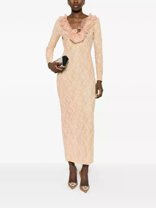 Alessandra Rich Ruffled Midi Dress - Neutrals