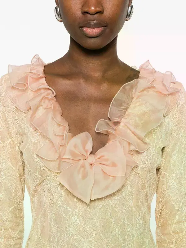 Alessandra Rich Ruffled Midi Dress - Neutrals