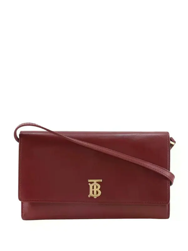 Burberry Leather Tb Wallet On Strap - Red