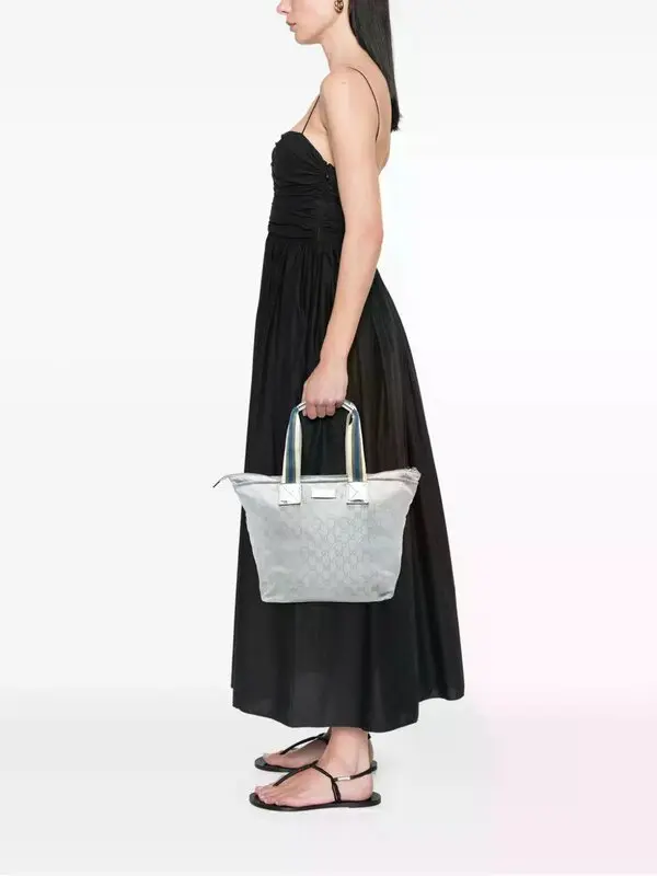 Gucci Gg Canvas Web Tote Bag - Silver