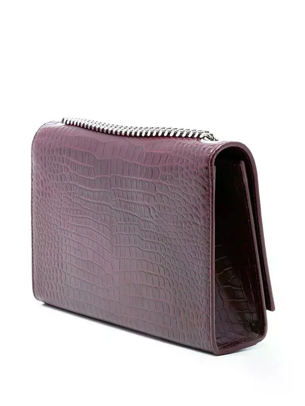 Saint Laurent Medium Croc Embossed Leather Monogram Kate Tassel Crossbody Bag